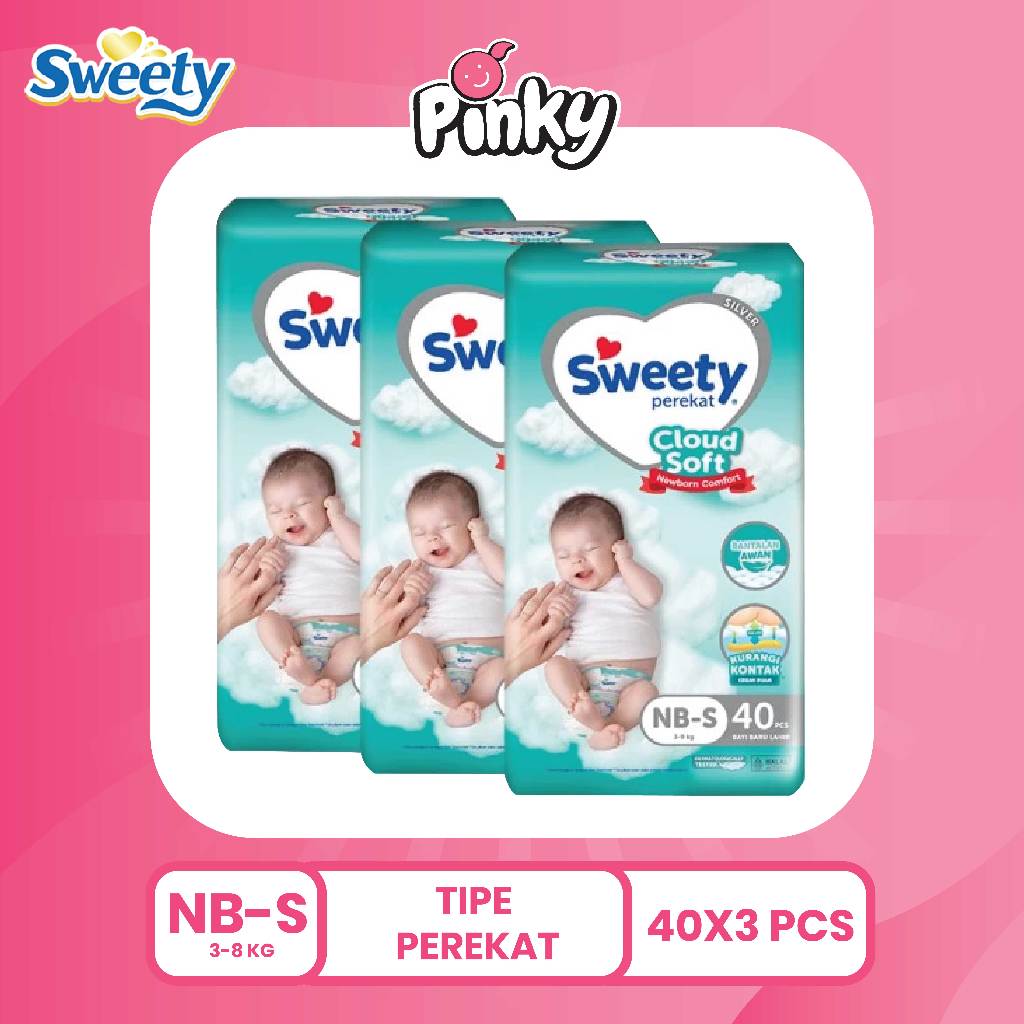 Jual Sweety Silver Newborn Comfort Cloud Soft NB-S 40s TRIPLEPACK Pinky ...