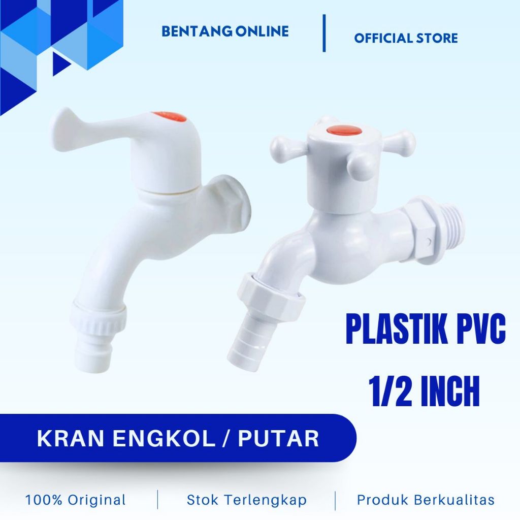 Jual Kran Air Putar Engkol Plastik PVC 1/2 inch Bagus Keran Kamar Mandi ...