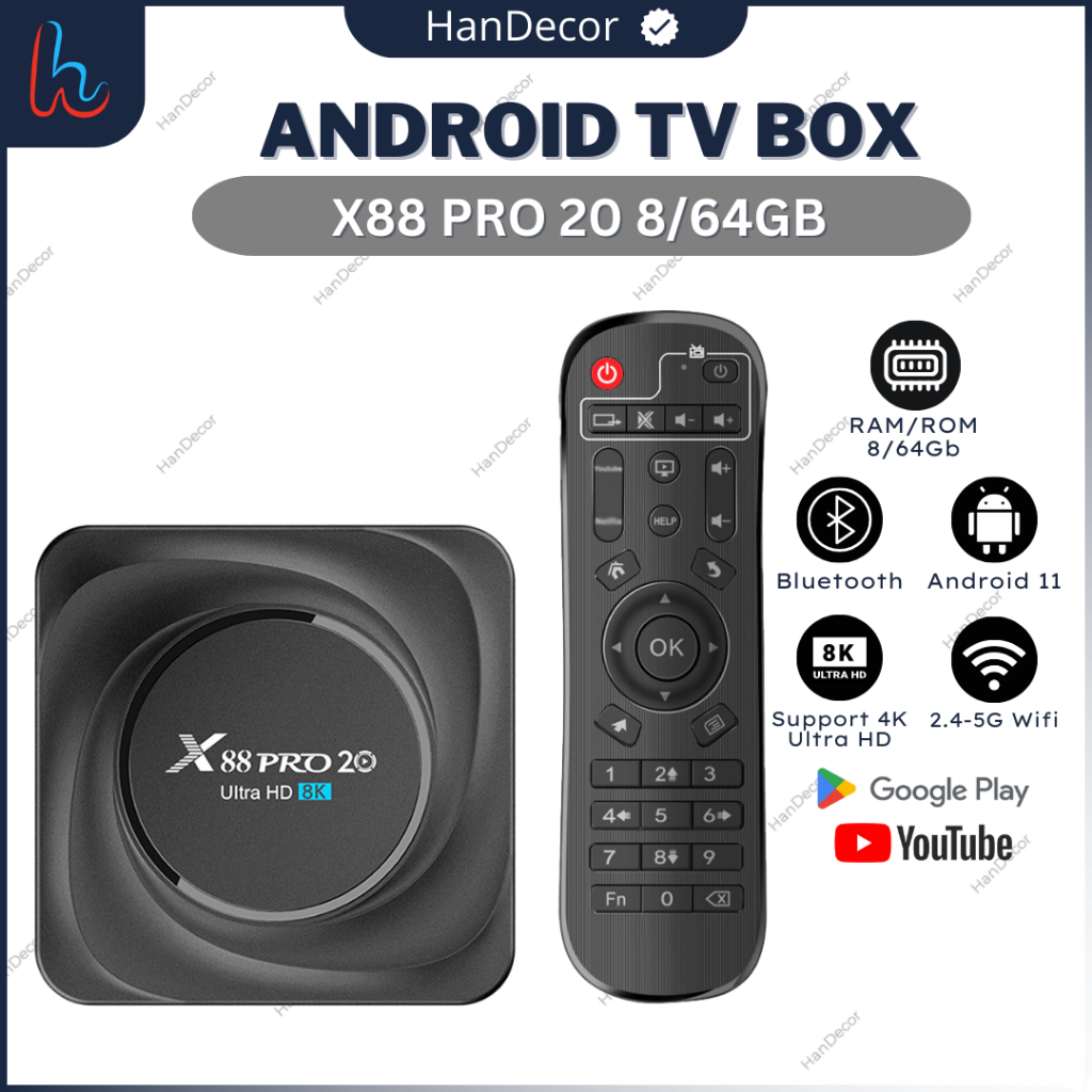 Jual TV Box X88 PRO 20 RAM 8/64 GB | Android 11 Tv Box 8K Wifi 2.4G /5G ...