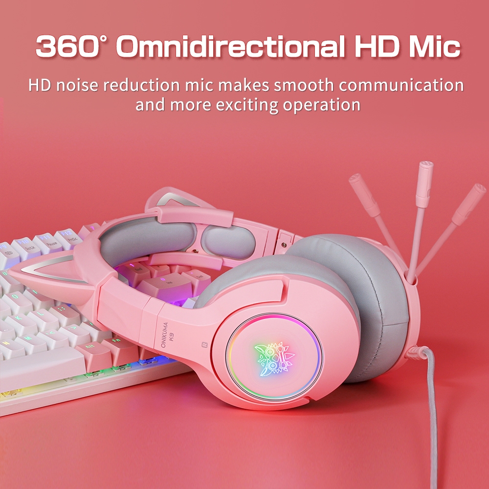 Jual Onikuma K9 Pink Cat Ear Perempuan Headset Gaming dengan Mikrofon ...