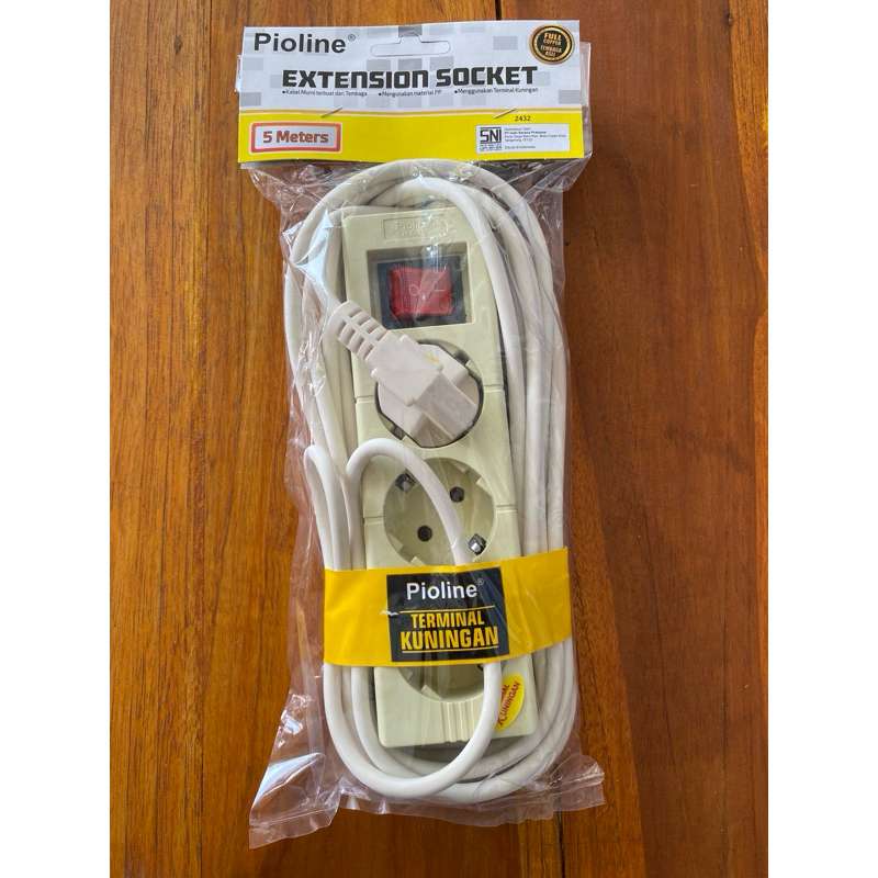 Jual Stop kontak kotak kabel PIOLINE 5 meter 3 lubang SNI arde listrik ...