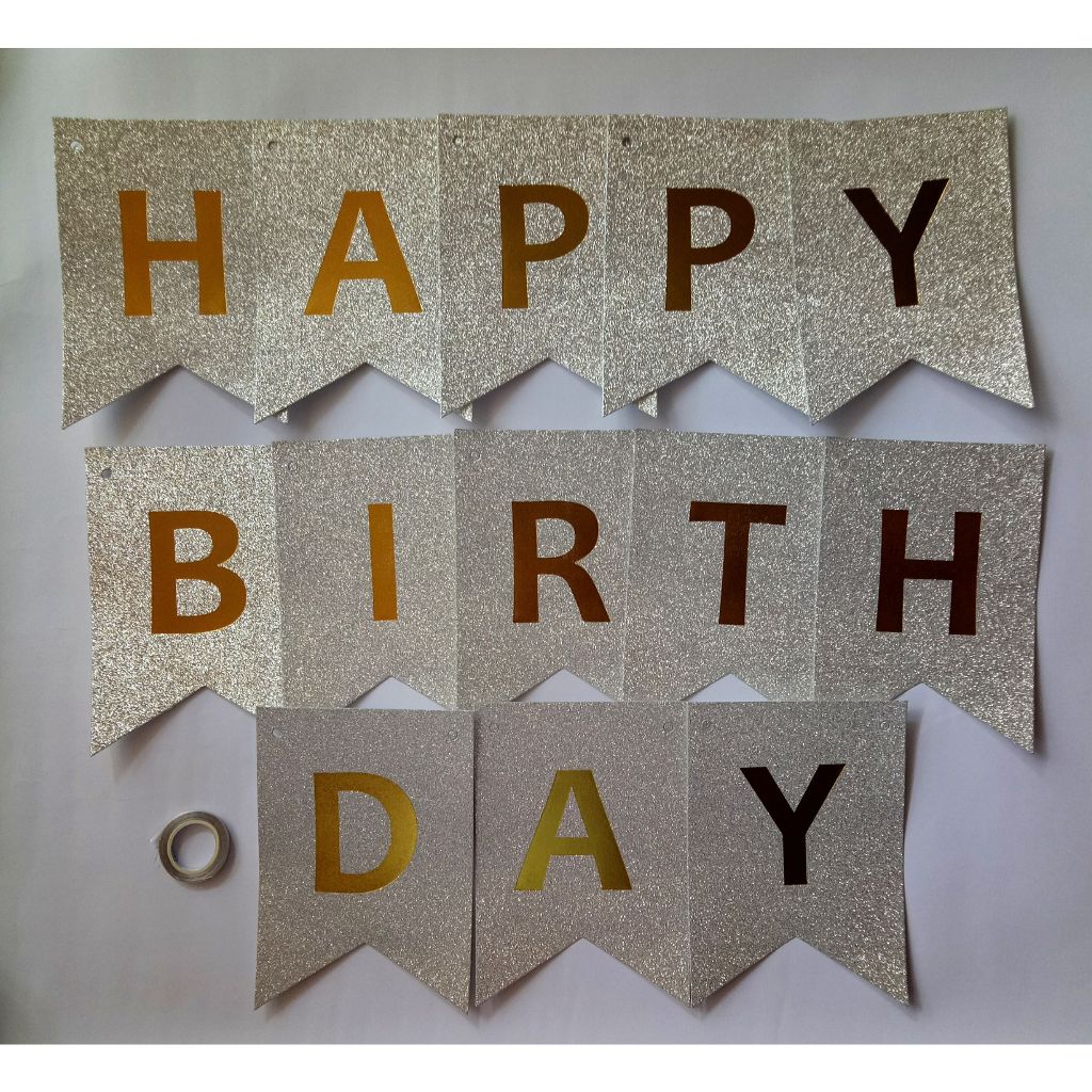 Jual banner flag bunting flag garland flag ulang tahun warna perak ...