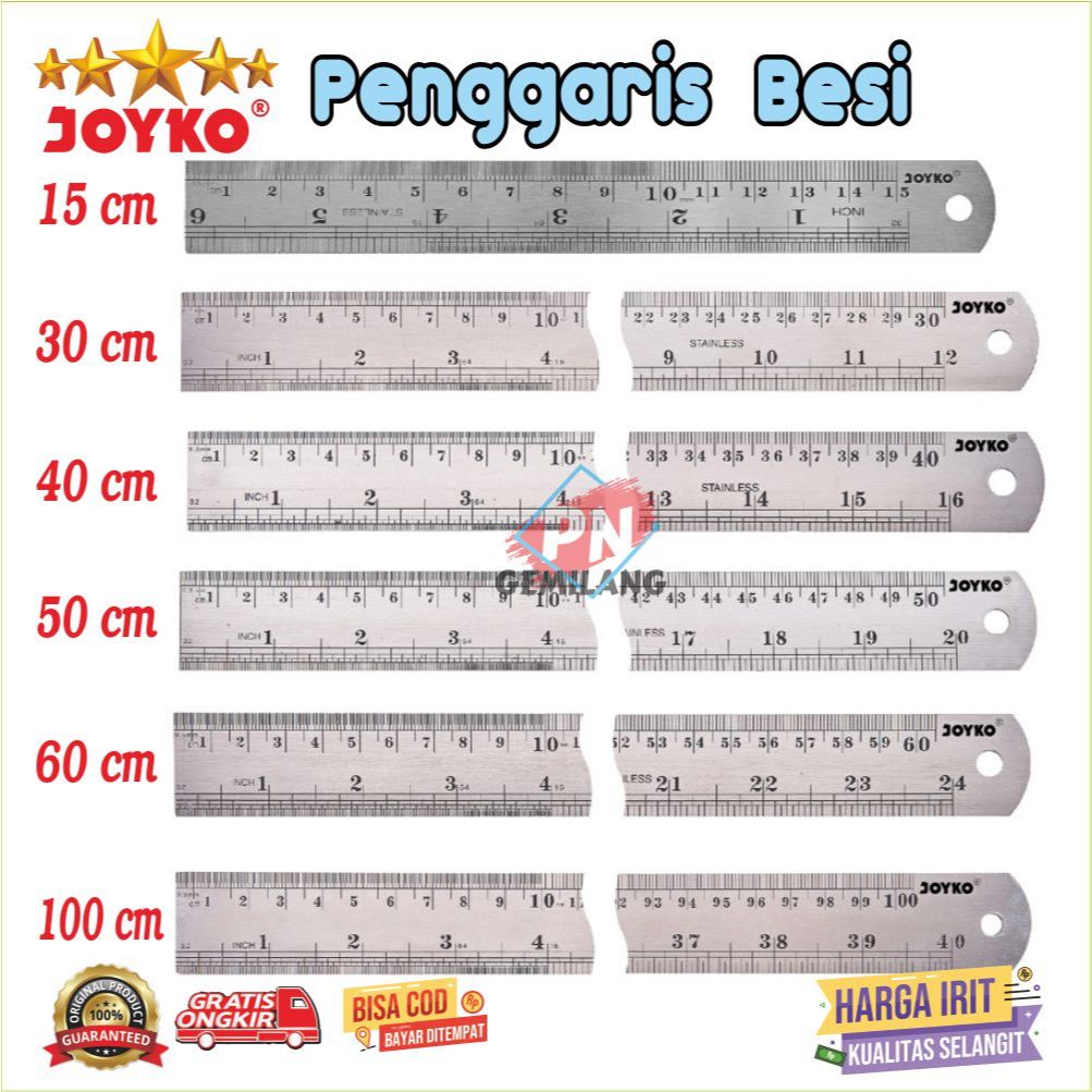 Jual PENGGARIS Stainless, Penggaris BESI JOYKO, Stainless Steel Ruler, MISTAR BESI, PENGGARIS 30 ...