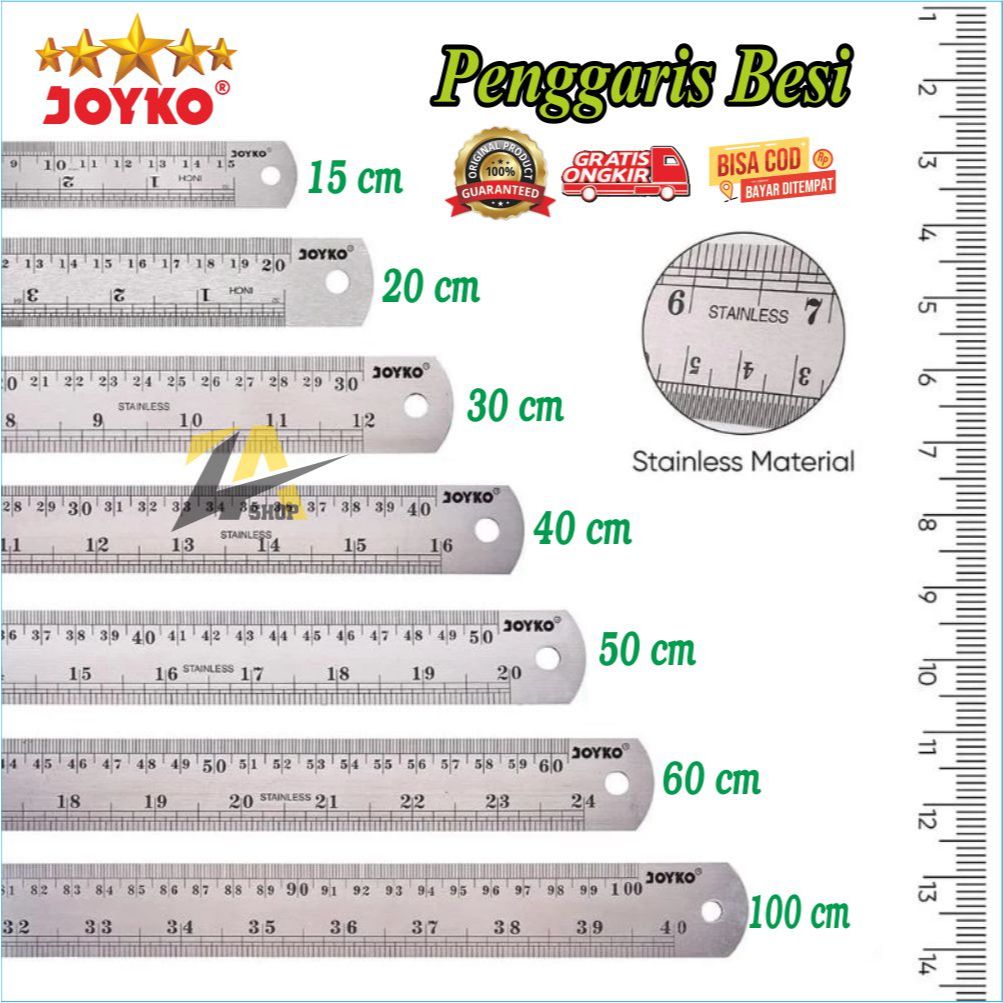 Jual Penggaris BESI JOYKO, Stainless Steel Ruler, PENGGARIS 30 CM, PENGGARIS Stainless, MISTAR ...