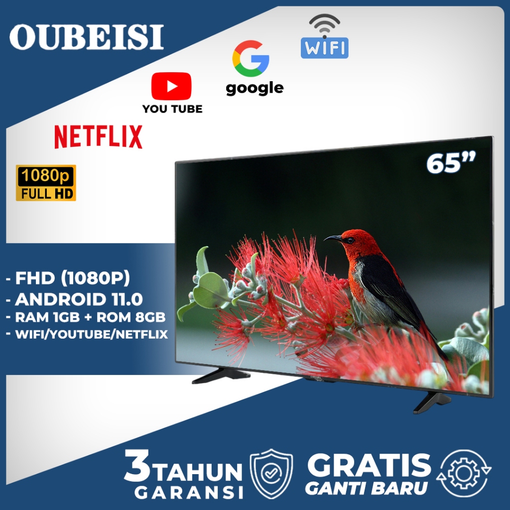 Jual OUBEISI TV Smart TV 65 inch 4K UHD Ready Televisi Voice Control-Youtube/Netflix-Bluetooth ...