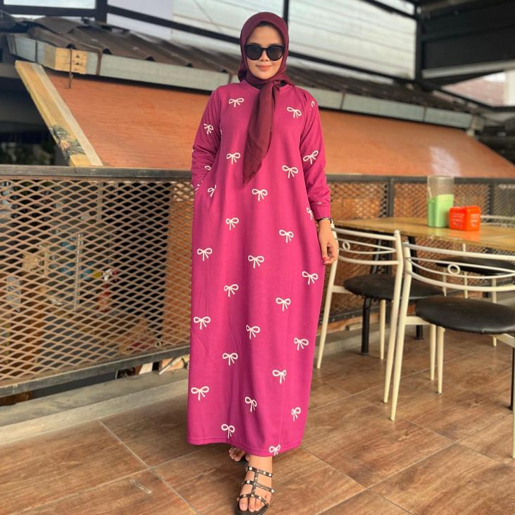 Jual Lokal By FX - Gamis Knit Muslim Class Dress Motif Pita Lengan ...