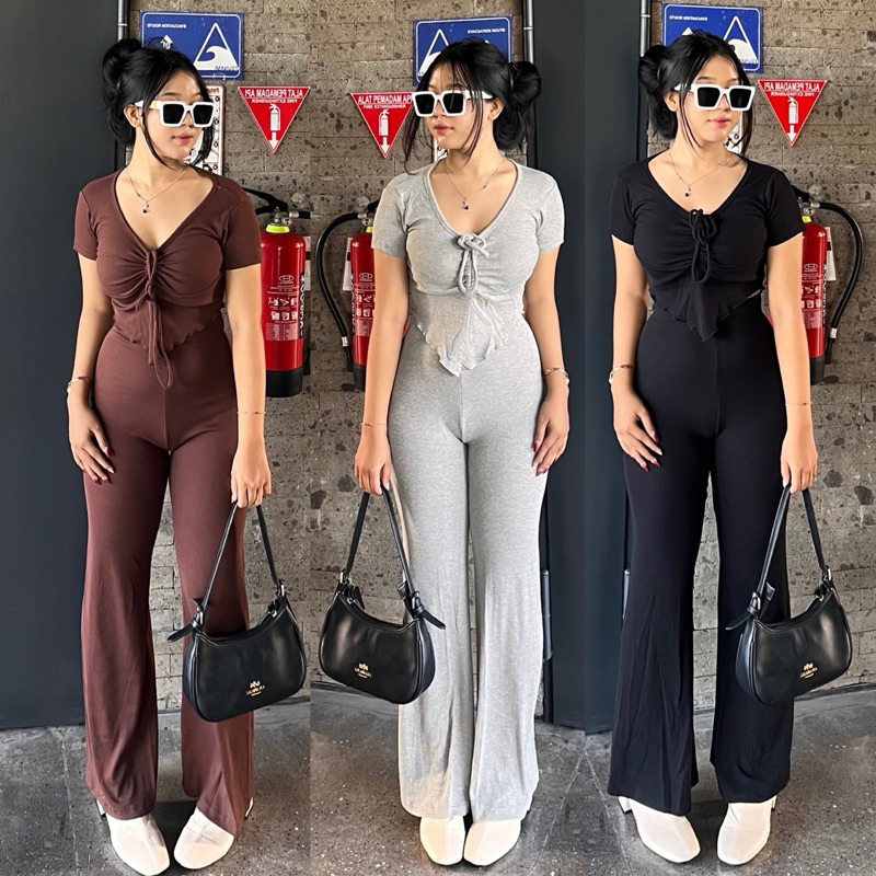 Jual [HOKI] - HAILEY 2 ONE SET RIB KNIT | Top | Kulot Cutbray | Setelan ...