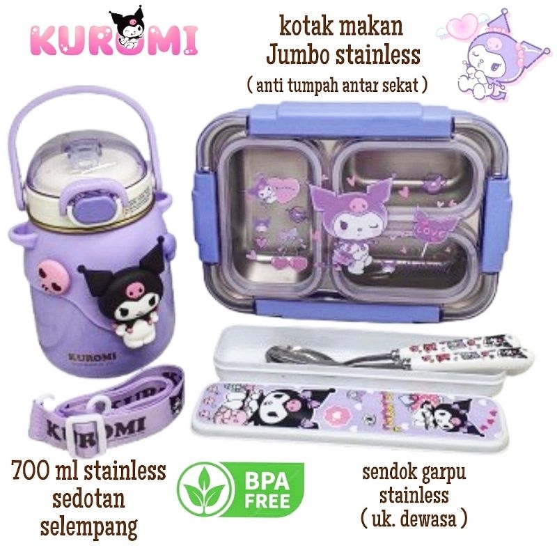 Jual set bekal kotak makan botol minum stainless kuromi good quality | Shopee Indonesia