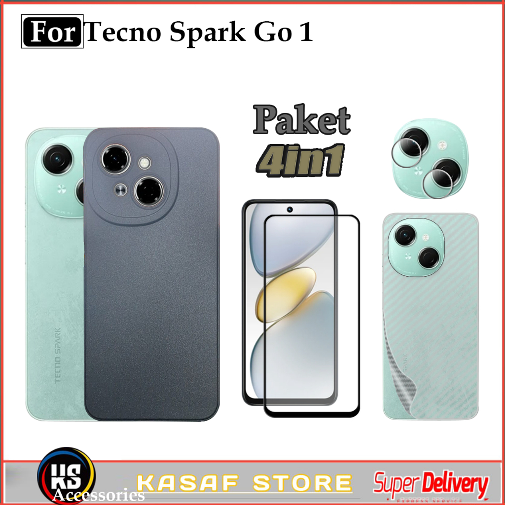 Jual PAKET 4IN1 Case TECNO SPARK GO 1 Casing Softcase antigores layar Skin Carbon Pelindung ...
