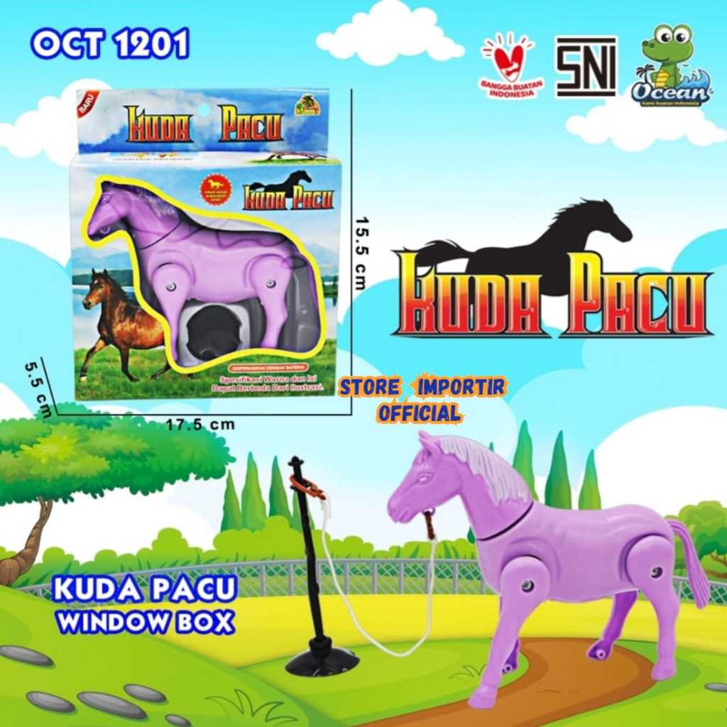 Jual Mainan Anak Hewan Kuda Pacu Kuda-Kudaan OCT 1201 Bisa Jalan Menggunakan Baterai Dengan Tali ...