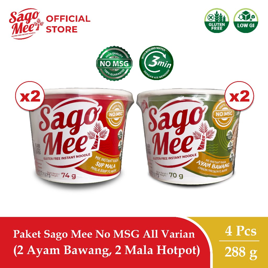 Jual Sago Mee Paket Mix Gluten Free Mie Instan No MSG Cup Kuah (2 Ayam ...