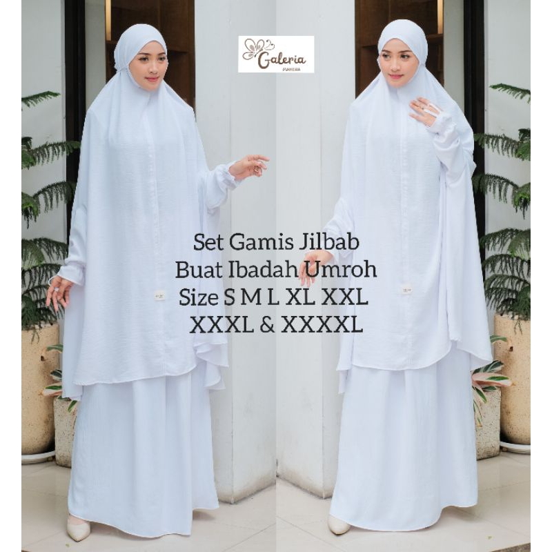 Jual Set Syar'i Gamis iner Gamis Putih Jumbo Umroh Haji Airflow cringkel khimar tangan size ...