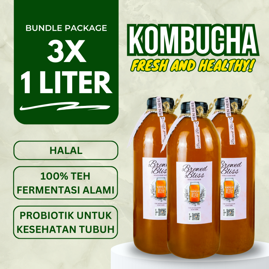 Jual 3x Kombucha 1 Liter Kombucha Original 1000mL Teh Kombucha Tea ...