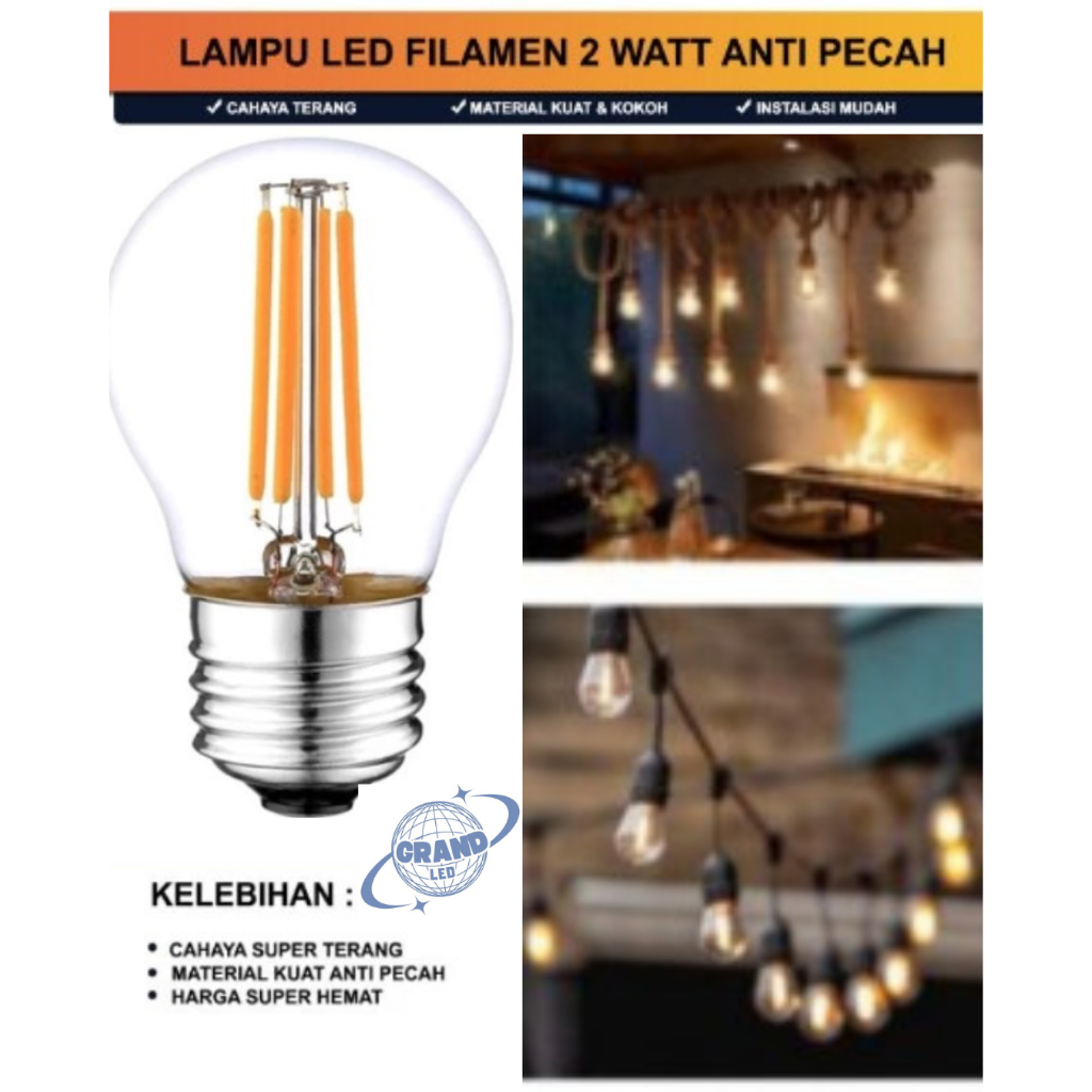Jual Lampu LED Filamen G45 2 Watt E27 Waterproof Filament Lamp Bulb Warm White Classic Bohlam ...