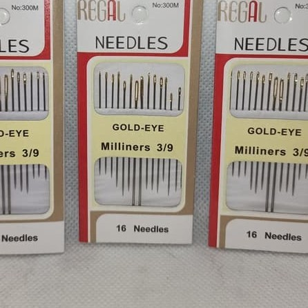 Jual JARUM JAHIT TANGAN REGAL GOLD EYE MILINERS 3/9 isi 16 jarum emas ...