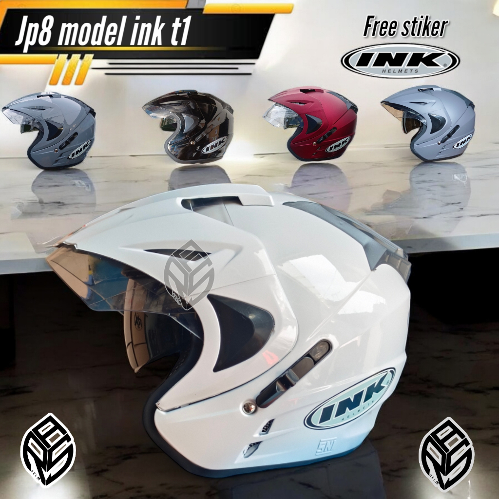 Jual HELM INK DOUBLE VISOR JP8 HELM SNI FREE STICKER | HALF FACE (bisa ...