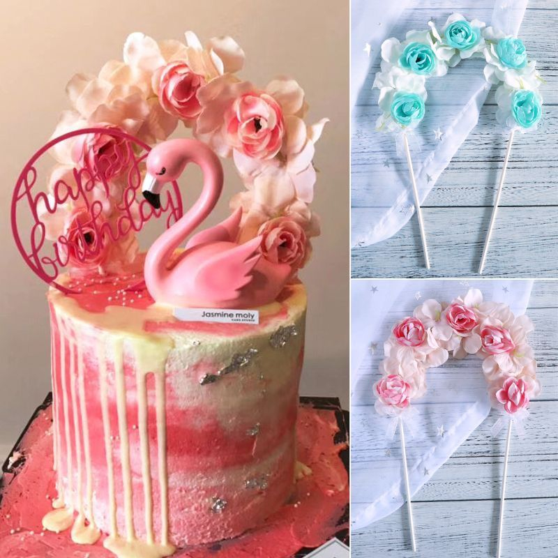 Jual * MKA * PAJANGAN KUE BUNGA MELENGKUNG PINK BIRU / HIASAN KUE ULANG ...