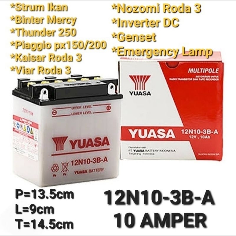 Jual Accu Aki 12N10-3B-A 12V 10Amper Yuasa Strum Binter Mercy Thunder 250 Vespa Genset Emergency ...