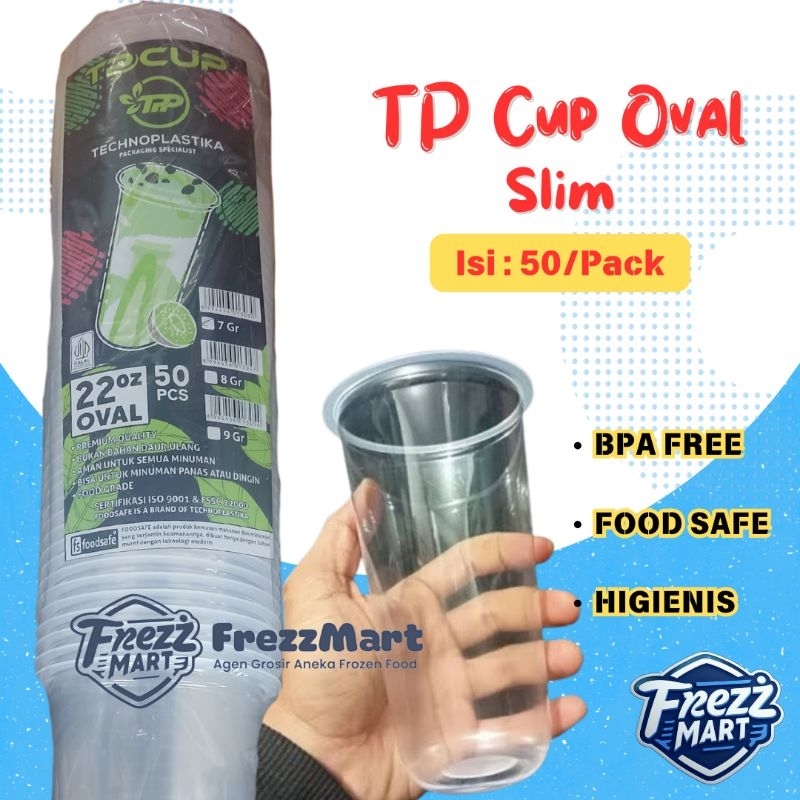 Jual 50pcs Cup Oval 22oz Slim Merk TP Cup Gelas Plastik PP BPA Free ...