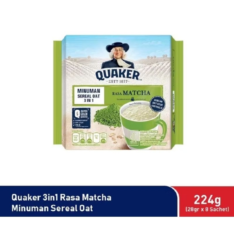Jual quaker 3in1 rasa matcha 224g / 8 sachet | Shopee Indonesia