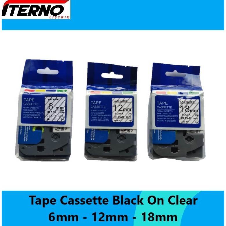 Jual Label Tape Cassette Compatible TZE-111 Brother 6mm Black On Clear ...