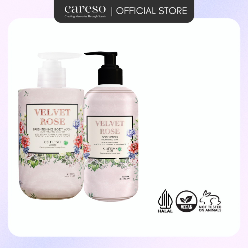 Jual CARESO - Velvet Rose Bath Duo (Body Wash + Body Lotion) | Shopee ...