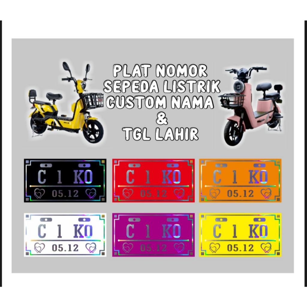Jual plat sepeda listrik dan gantungan kunci costum (nama,tanggal,bulan ...