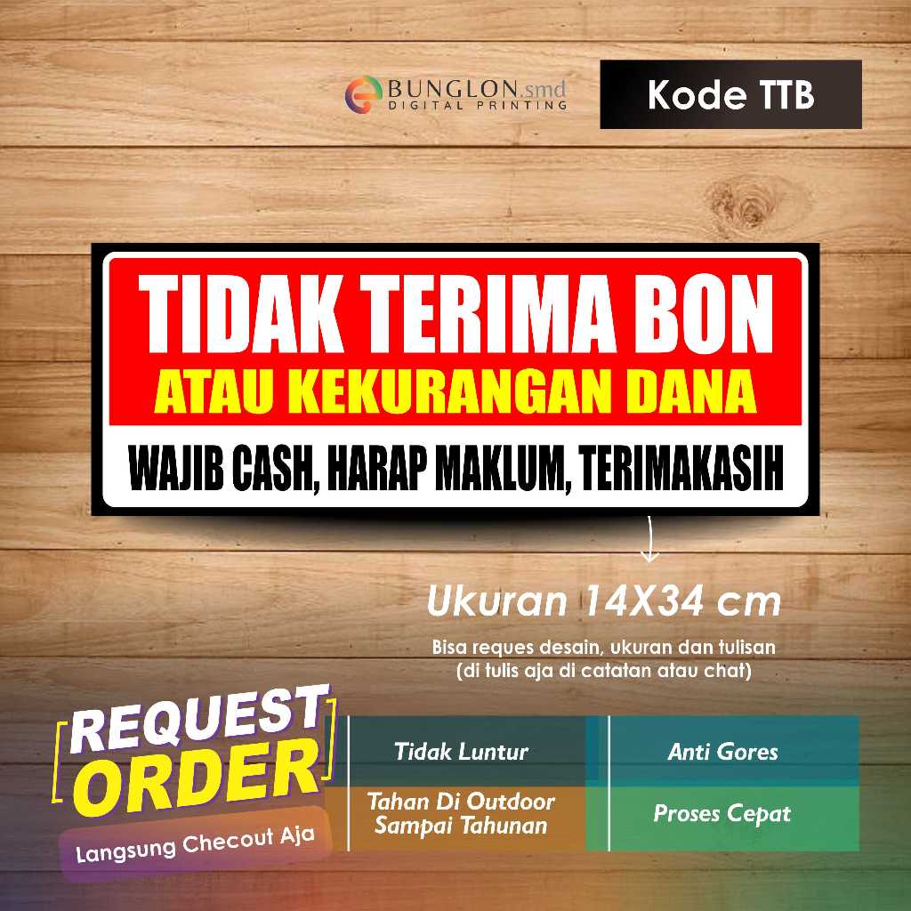 Jual STIKER TIDAK TERIMA BON ATAU KEKURANGAN DANA + LAMINASI KODE TTB ...