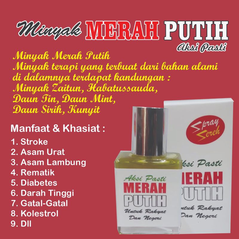 Jual Minyak Herbal Spray Merah Putih, Badan sehat dan fresh, isi 30ml ...