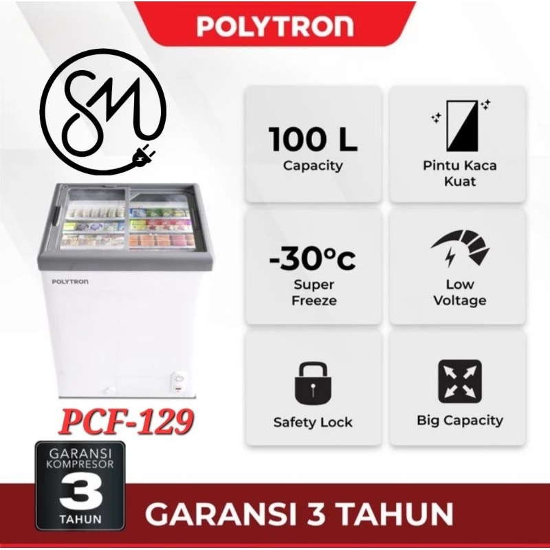Jual Chest Freezer Polytron PCF-129 100 Liter PCF129 Sliding Flat Glass ...