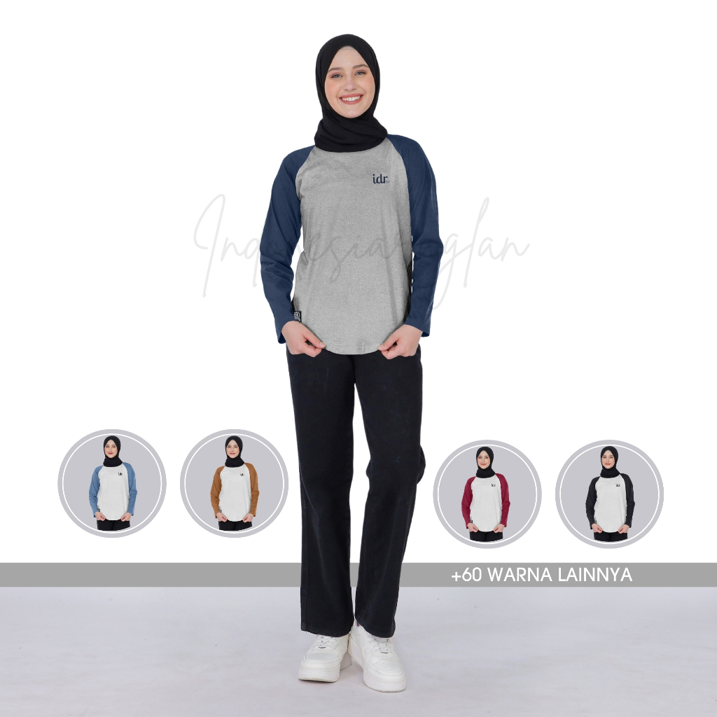 Jual Indonesia Raglan Kaos Wanita Tangan Panjang Body Putih & Abu Misty ...