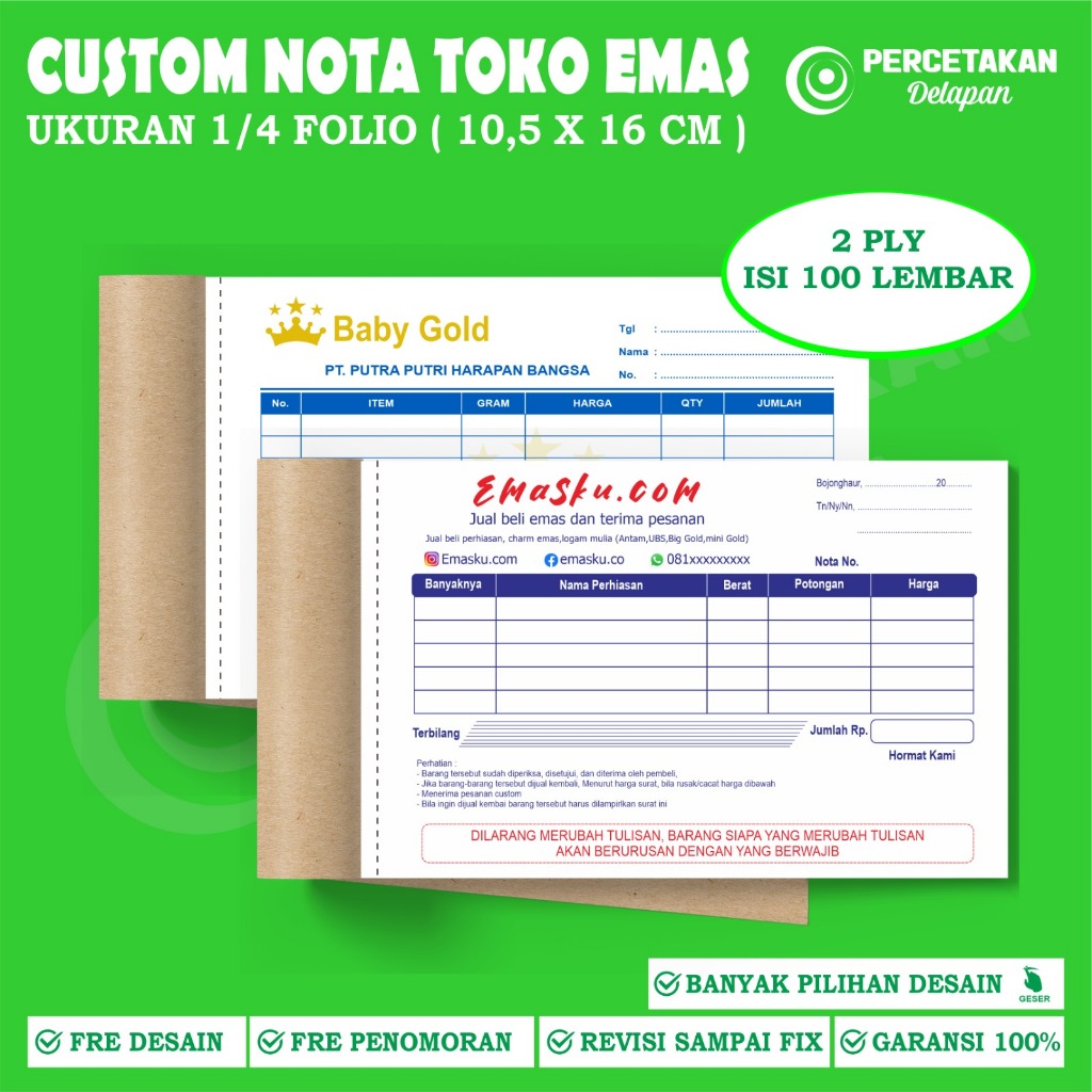 Jual Cetak Nota emas custom | Shopee Indonesia