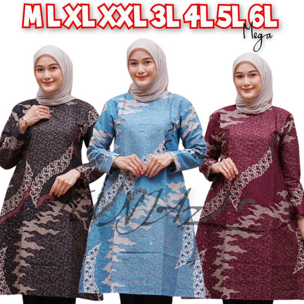 Jual Mega - Atasan Batik Tunik Wanita Modern Ready Seragam Ukuran ...