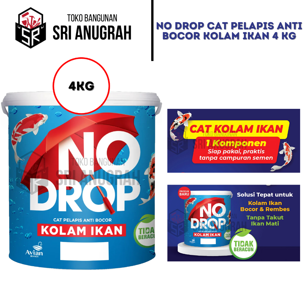 Jual NO DROP Cat Pelapis Anti Bocor Kolam Ikan 4 KG | Shopee Indonesia