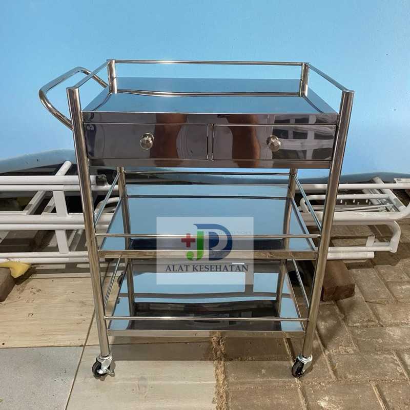 Jual TROLI INSTRUMEN 3 RAK SUSUN 2 LACI STAINLESS STELL | Shopee Indonesia