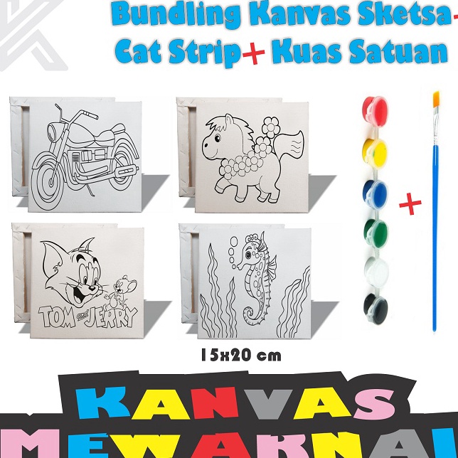 Jual Get Order BUNDLING Kanvas Sketsa Gambar 15x2 cm Kuas Satuan Cat ...