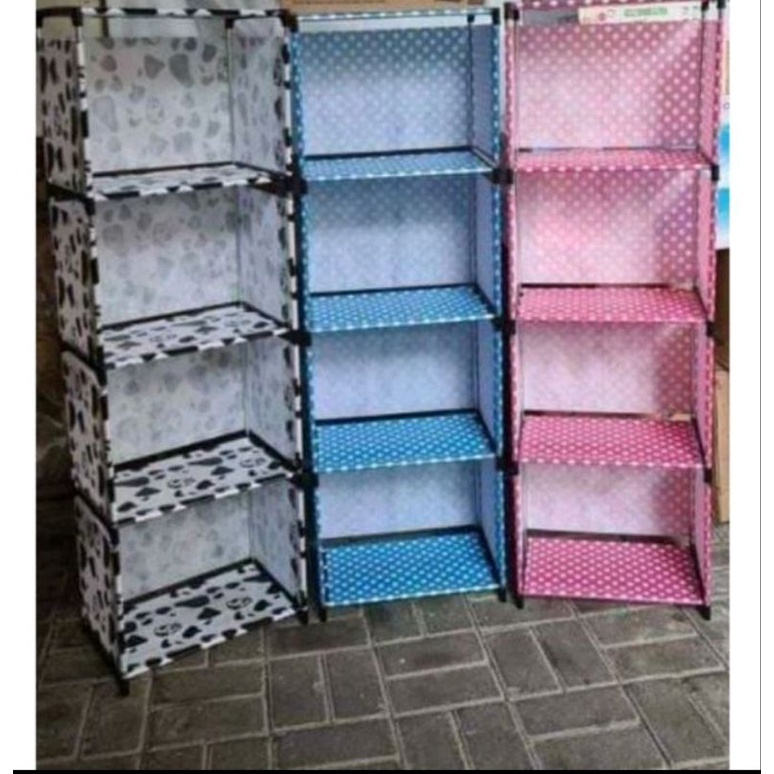 Jual RAK BUKU 4 SUSUN 5 RUANG TUTUP BELAKANG rak buku + tutup kain ...