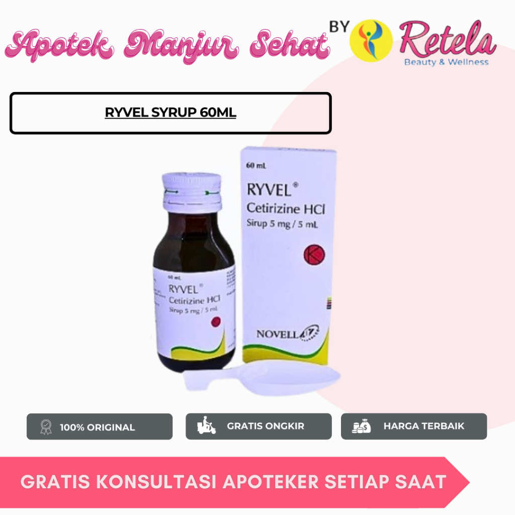 Jual RYVEL SYRUP 60ML/ CETIRIZINE HCL 5MG/5ML / ALERGI/ RINITIS ...