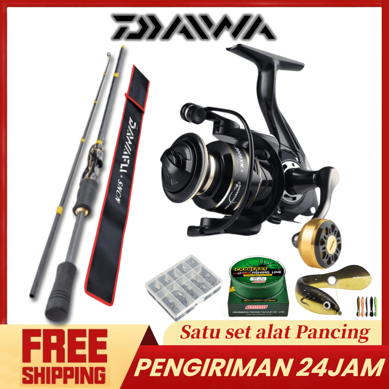 Jual Daiwa 2.1M Joran Pancing Set 5.2:1 Gear Ratio Reel Pancing Spinning Fishing Reel Combo Stok ...