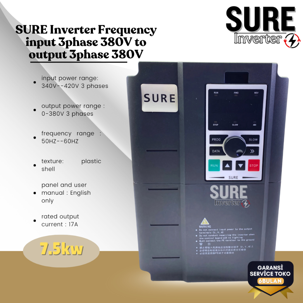 Jual Inverter Frequency SURE 7.5KW 380V 3Phase Input TO 3PHASE 380V Output Speed Control ...