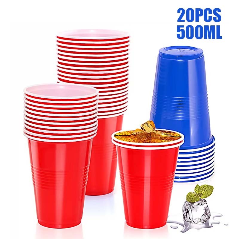 Jual 20pcs 16oz Gelas Plastik Merah Gelas Plastik Warna Biru Beer Pong ...