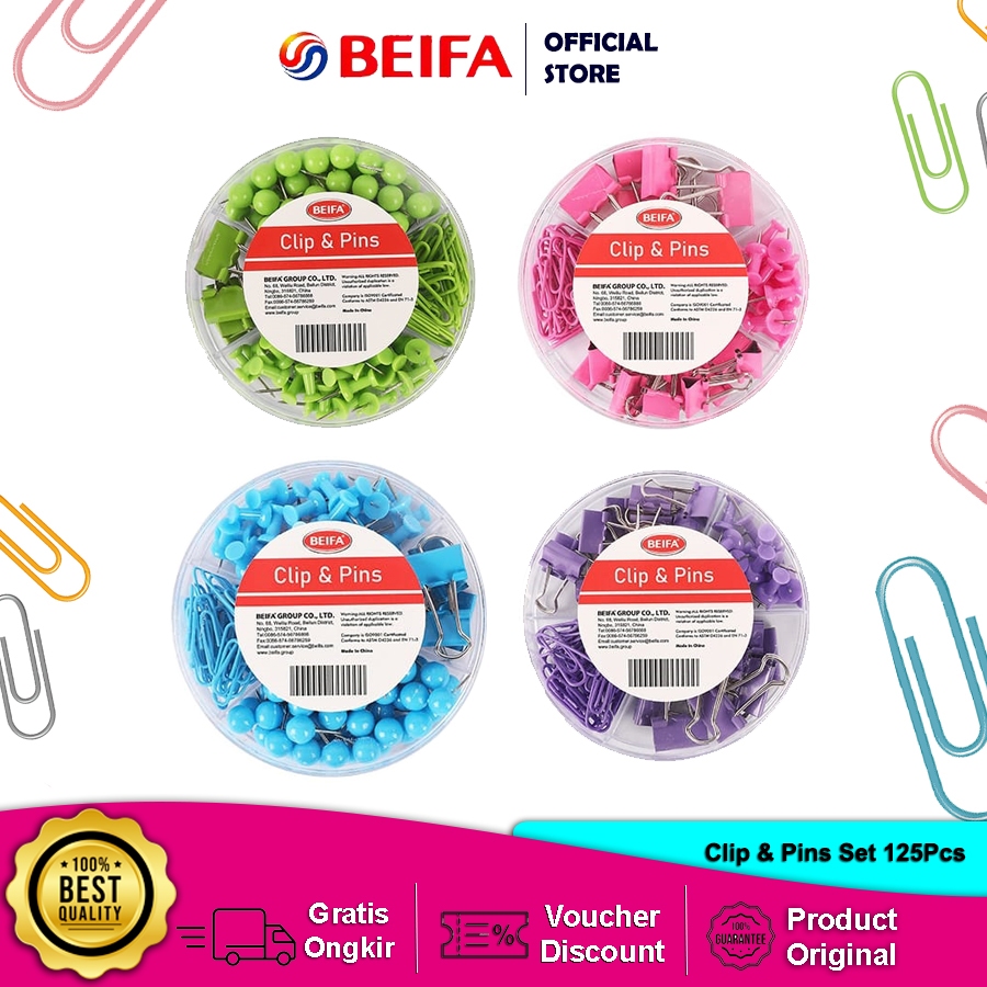 Jual Beifa Set Penjepit Kertas FH101 – 125 Pcs Paperclip, Binder Clip ...