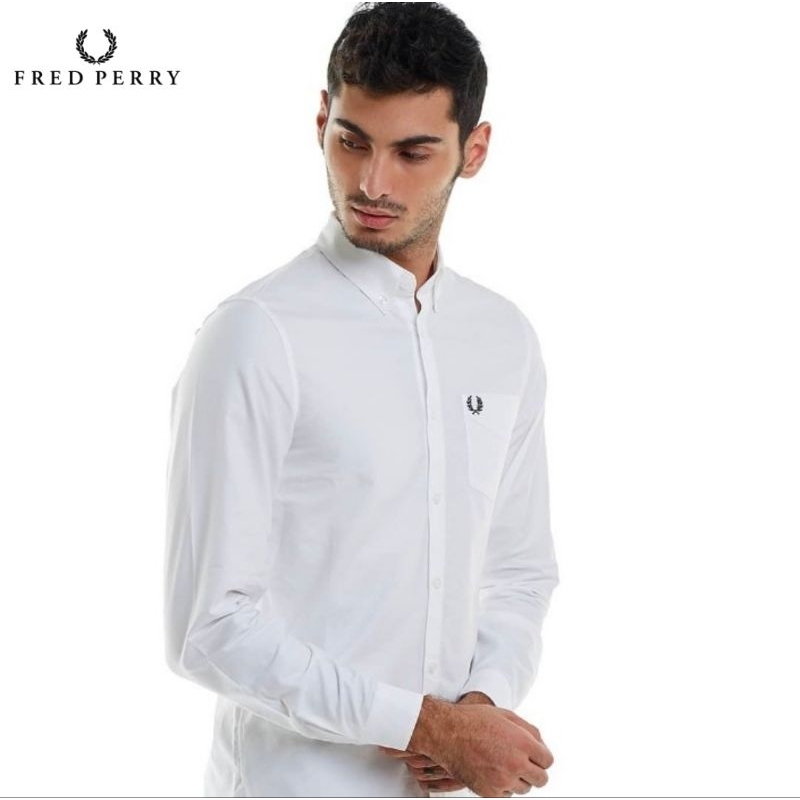 Jual Promo Kemeja Putih Fred Perry Lengan Panjang Polos Logo Bordir ...