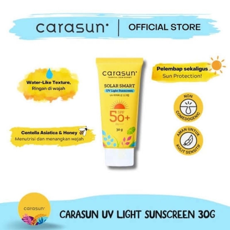 Jual Carasun Solar Smart UV Light Sunscreen Spf 50+ PA++++ (30gr) // suncreen carasun | Shopee ...