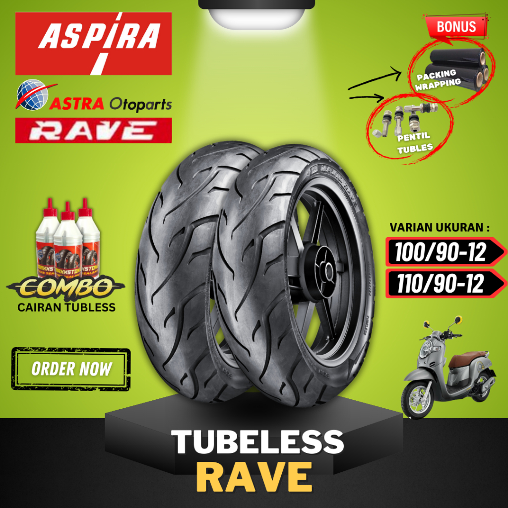 Jual [PAKET SEPASANG MURAH] BAN ASPIRA TUBELESS MAXIO RAVE RING 12 100/ ...