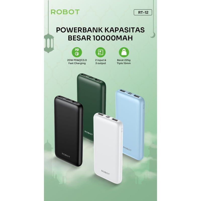 Jual powerbank ROBOT RT12 10000mAh Dual input output Type C & Micro USB ...