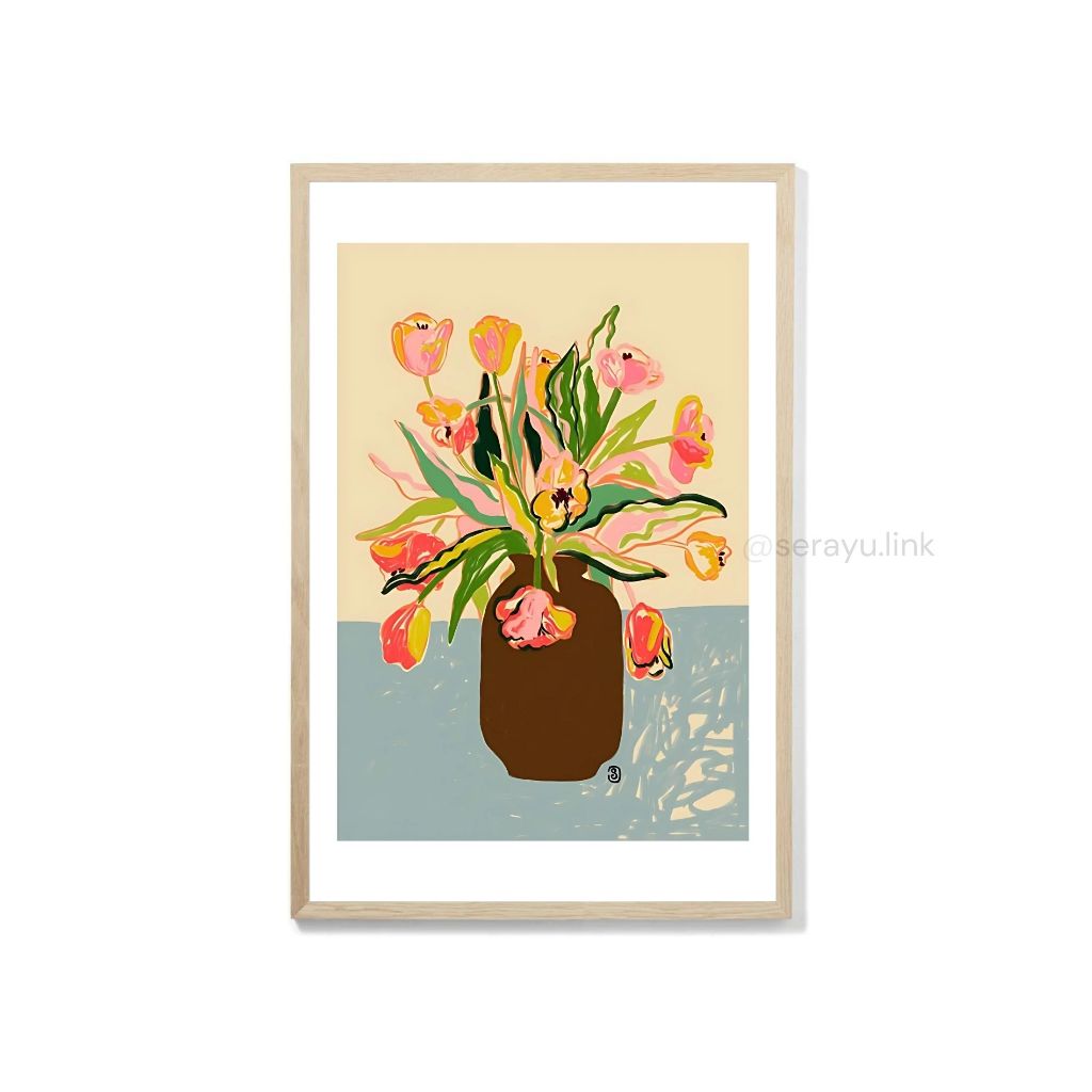 Jual Poster Ilustrasi Buket Bunga Tulip Art Print Plus Bingkai Kayu ...