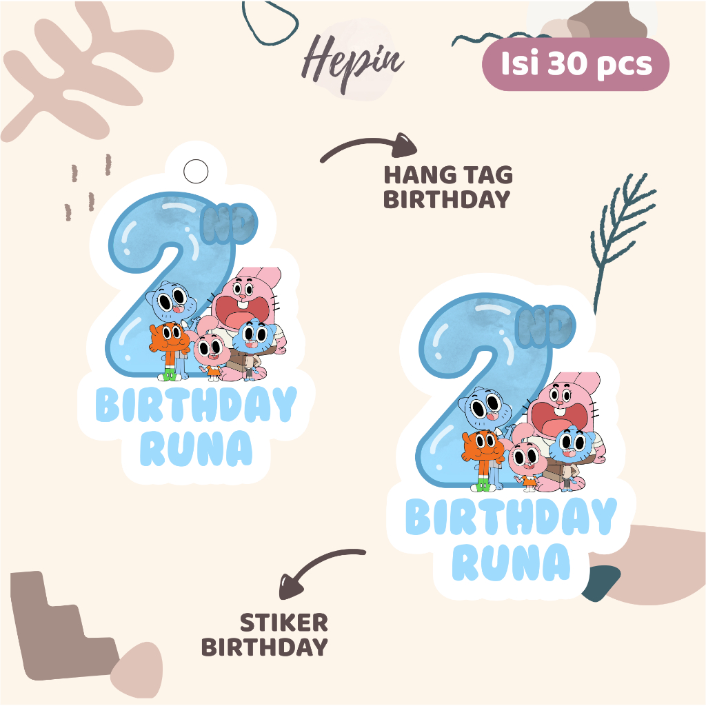 Jual (30pcs) Hang tag & stiker ulang tahun Tema GUMBALL /murah/lucu ...