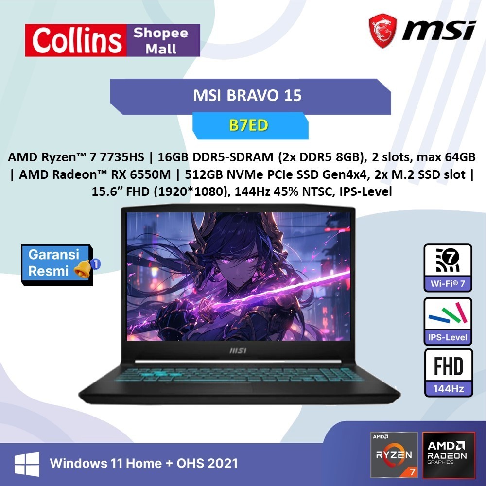 Jual MSI BRAVO 15 RYZEN 7 7735HS AMD RX6550M 4GB/ 16GB 512 W11+OHS 15 ...