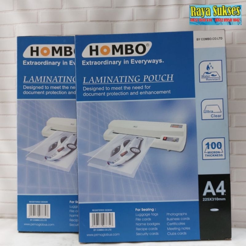 Jual Plastik Laminating Film Hombo Ukuran A4(225×310 mm)/Laminating ...